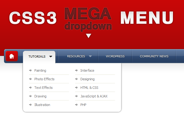Menu en CSS3 et jQuery Trouvez le tutoriel Photoshop CS4/CS5, Flash, Illustrator et The Gimp ...